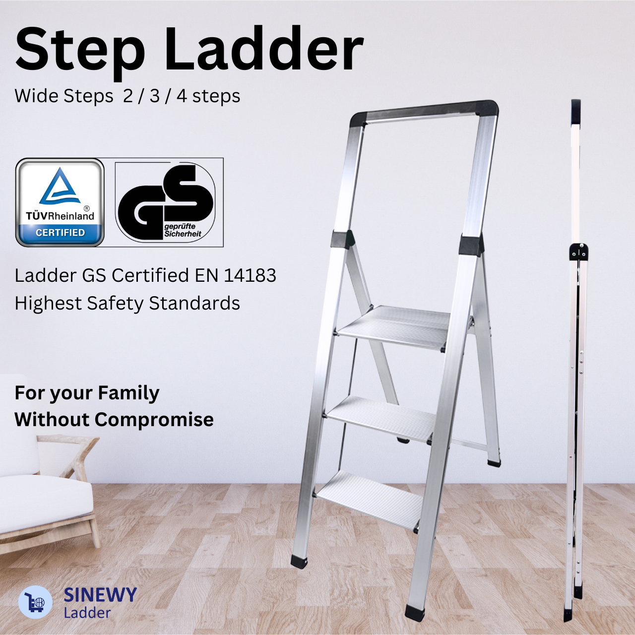 Sinewy SG Step Ladder Lightweight Compact Safety Certified [2 / 3 / 4 ...